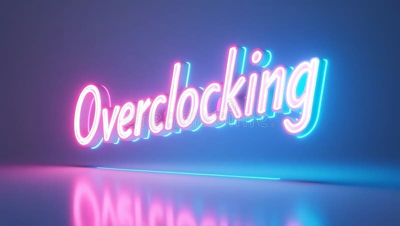 Neon Overclocking Typography Glowing Against a Simple Background Stock ...