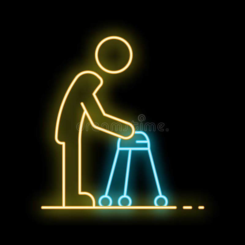 Neon Sign of Elderly Person Using a Walker for Mobility Stock ...