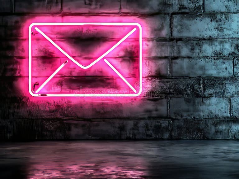 A Neon Sign with an Envelope on a Brick Wall Stock Photo - Image of ...