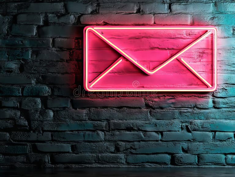 A Neon Sign with an Envelope on a Brick Wall Stock Image - Image of ...