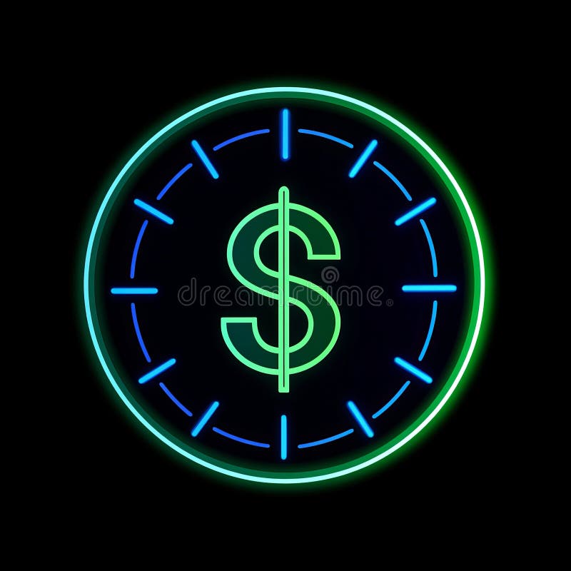 A Neon Sign Featuring a Clock with a Dollar Sign As the Hour Hand ...