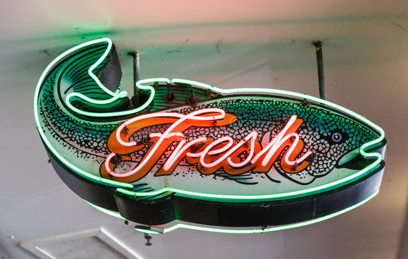Fresh Fish Neon Sign stock image. Image of fish, light - 8898197