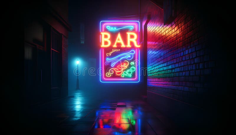 Neon Sign Glowing in the Dark Night, Advertising a Bar, AI-generated ...