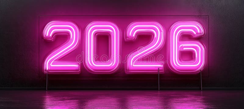 Neon Sign 2026 Glowing Purple on Dark Background. Abstract Concept with ...
