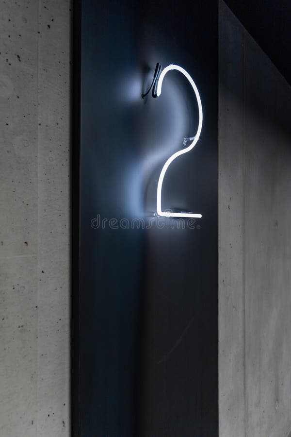 Neon Sign with Glowing White Number 2 on Black Panel Stock Image ...