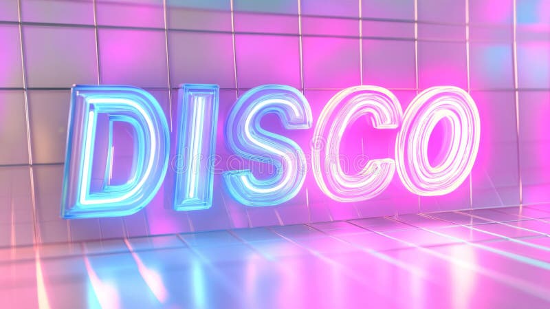 Neon Sign with Glowing Word Disco in Retro Styled Room Interior Stock ...