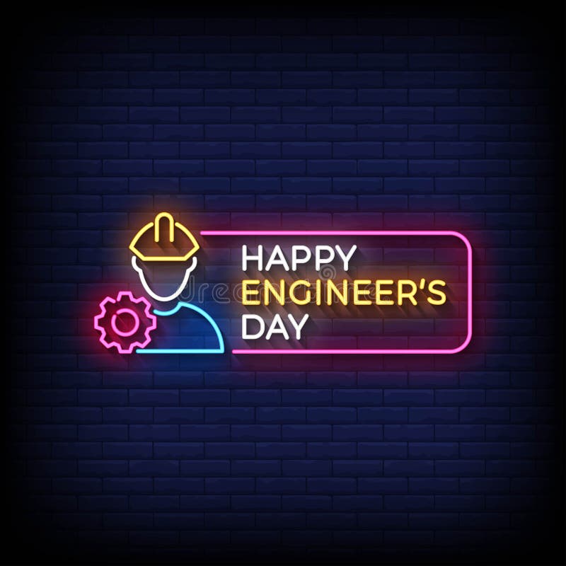 Neon Sign Happy Engineer Day with Brick Wall Background Vector Stock ...