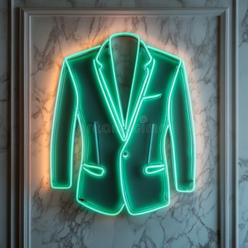 Neon Sign of a Jacket Hanging on a Marble Wall. Stock Photo - Image of ...