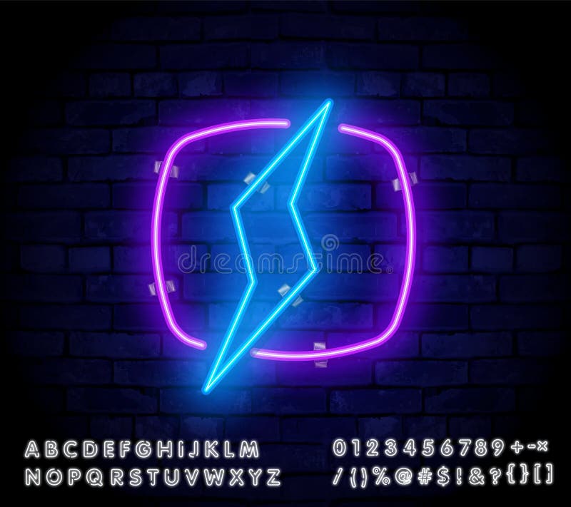 Big Neon Set Of Lightning Bolt Glowing Electric Flash Sign