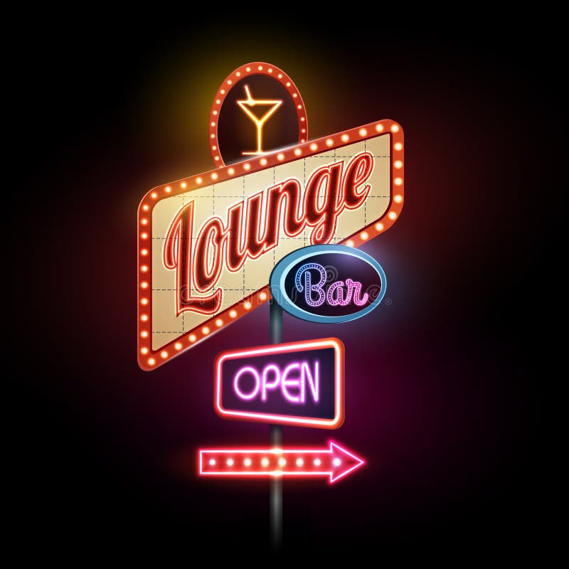 Neon sign. Lounge bar stock vector. Illustration of message - 46522845
