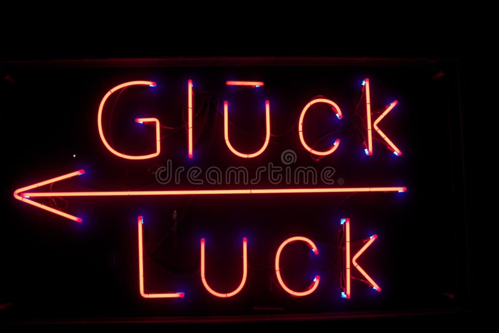 Neon sign luck with arrow stock image. Image of color - 26418161