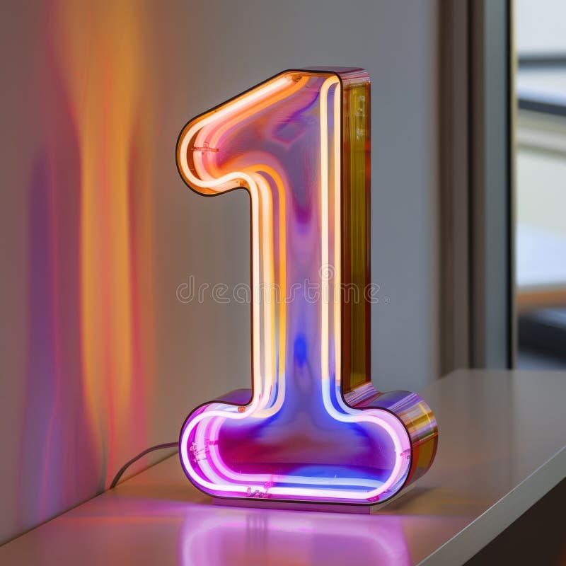 Neon Sign of the Number 1 in a Room Stock Illustration - Illustration ...