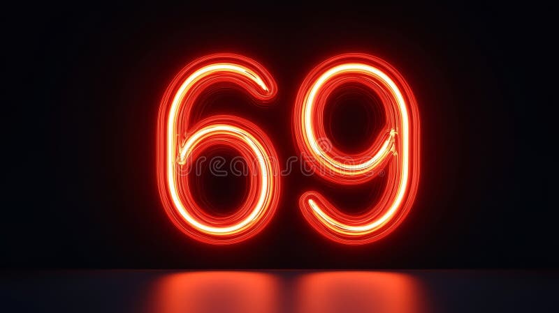 Neon Sign Number Sixty Nine, 69, Red Neon Number 69 on Dark Background ...