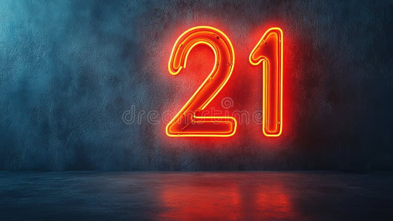 Neon Sign Number Twenty One, 21, Glowing Red Light on Concrete Wall ...