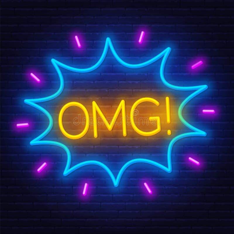 Neon Sign Omg in Frame on Dark Background. Stock Vector - Illustration ...