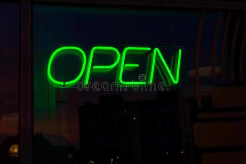 Neon Sign Open Closed with Glass Stock Image - Image of retro, symbol ...