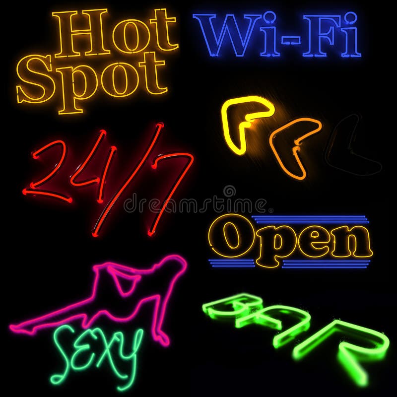 Neon Sign Pack stock illustration. Illustration of blue - 61118699