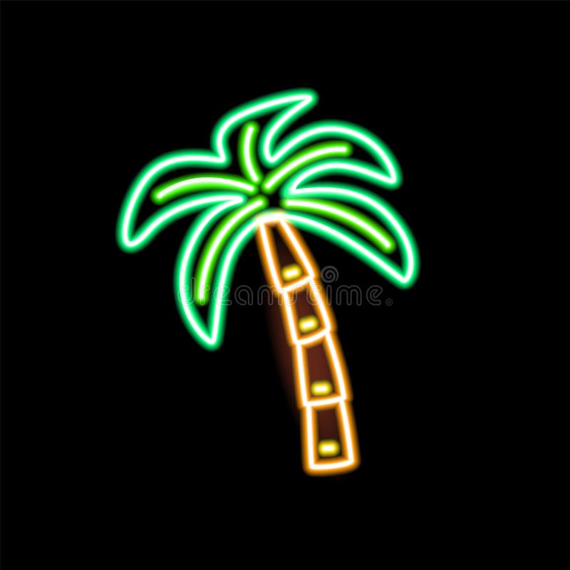 Neon Sign of Palm on Black Background. Fluorescent Tropical Tree Symbol ... Neon Sign of Palm on Black Background. Fluorescent Tropical Tree Symbol ...