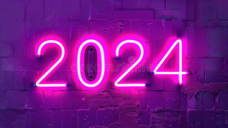 Neon 2024 Sign in Pink Light. Generative Ai Stock Illustration ...