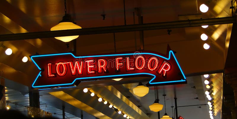 Neon sign at public market stock image. Image of market - 10611101