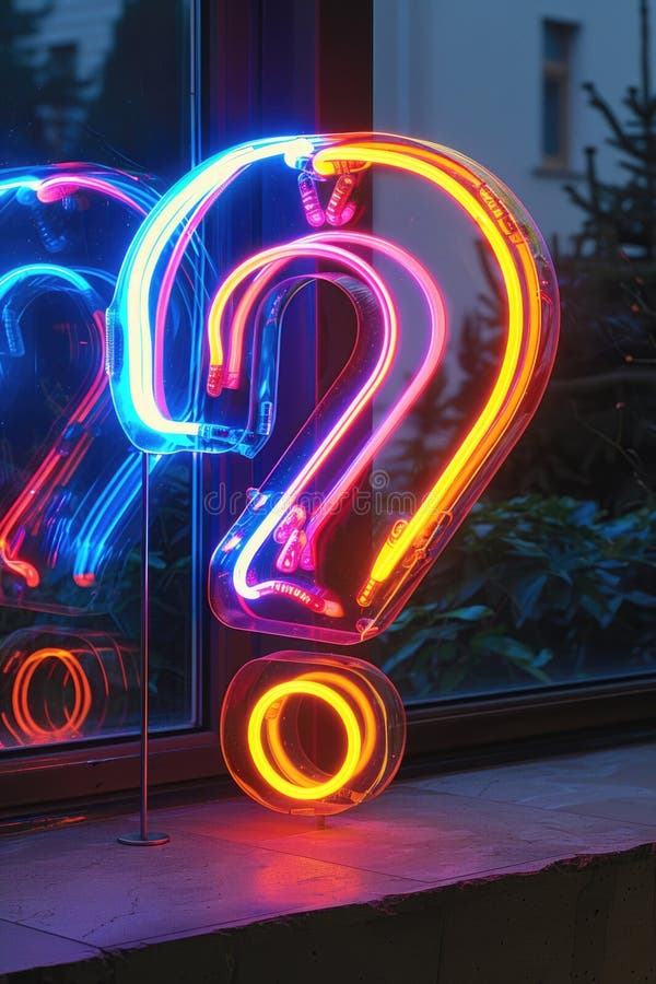 A Neon Sign with a Question Mark in the Dark, Lit Up To Attract ...