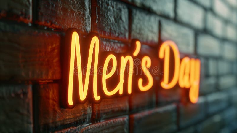 A Neon Sign Reading Men& X27;s Day is Mounted on a Brick Wall Stock ...