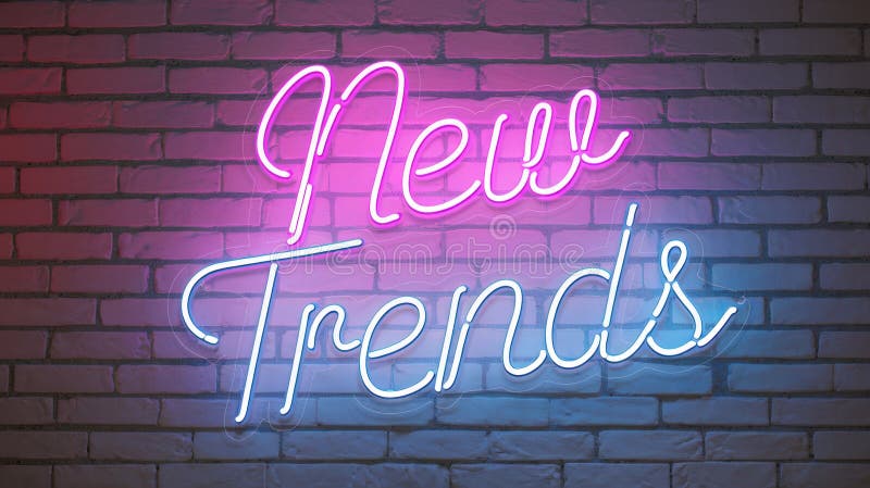 Neon Sign Reading New Trends on a Brick Wall Background Stock ...
