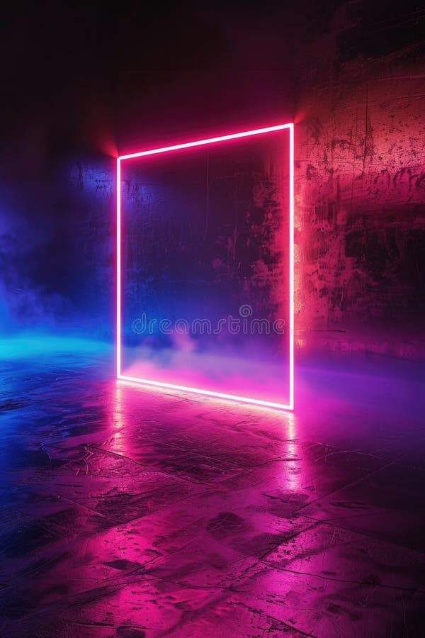 A Neon Sign with a Red and Blue Light is Lit Up in a Dark Room Stock ...