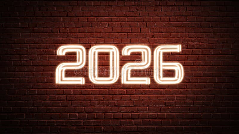 Neon 2026 Sign on Red Brick Wall Background New Year Stock Illustration ...