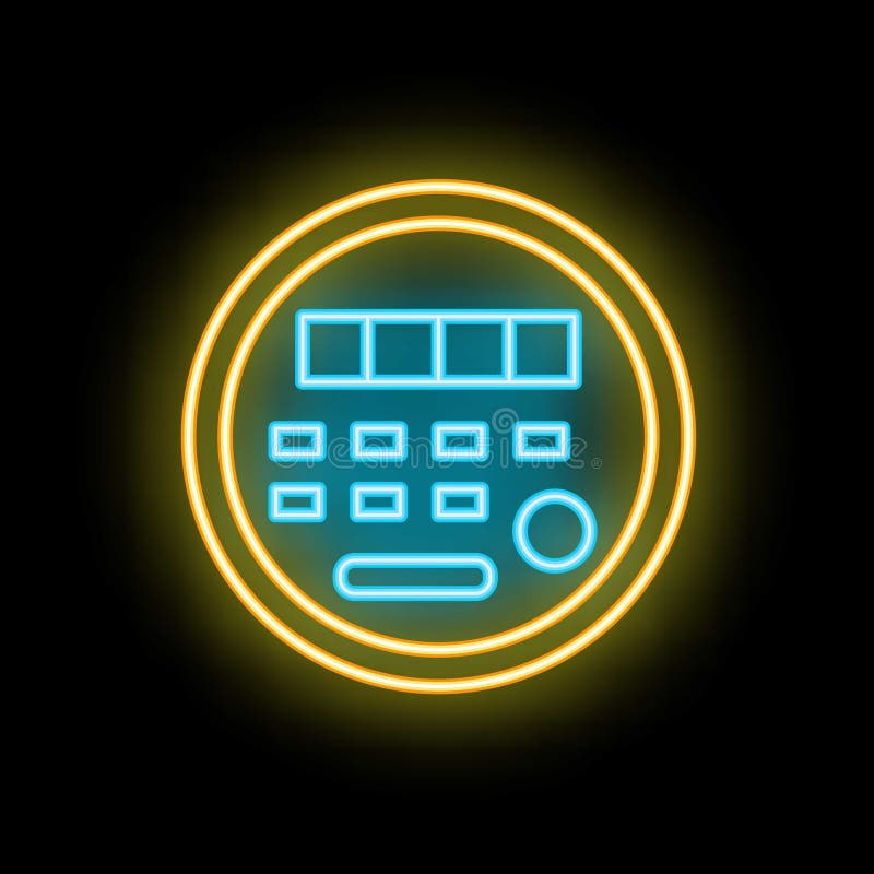 Neon Sign of a Remote Control with Buttons and Display on Black ...