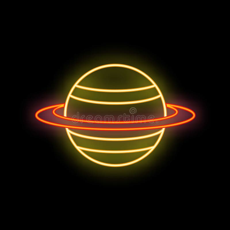 Neon Sign Representing Planet Saturn with Yellow Light and Red Rings ...