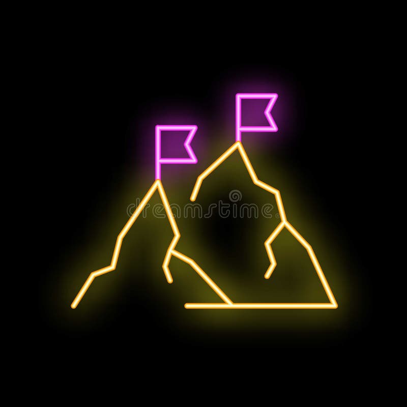 Neon Sign Representing Reaching Goals with Flags on Mountain Peaks ...