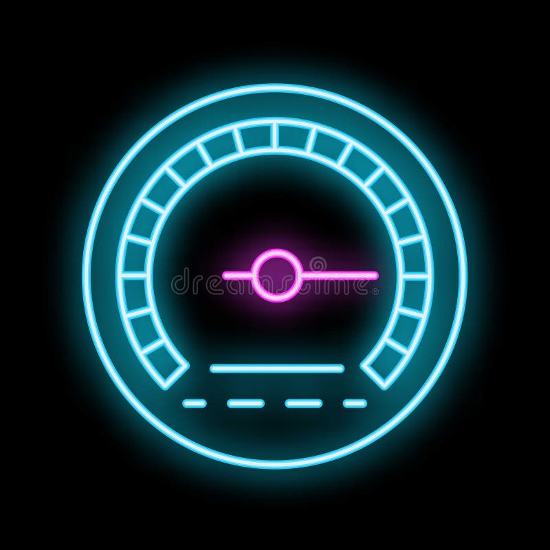 Neon Sign Representing Speedometer Showing Progress on Black Background ...