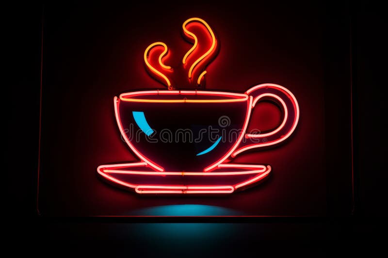 A Neon Sign with a Retro Coffee Cup Icon Stock Illustration ...