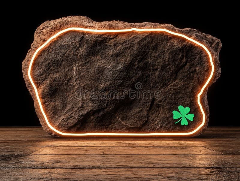 Neon Sign in a Rock, Shamrock Symbol Stock Illustration - Illustration ...