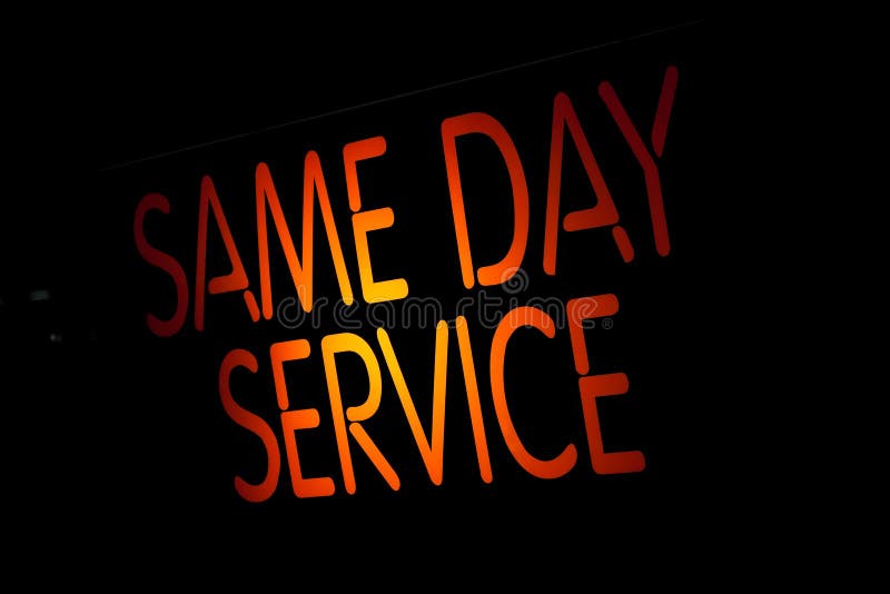 Neon Sign Same Day Service stock photo. Image of sign - 43013258