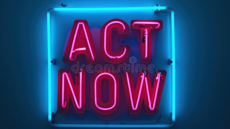 A Neon Sign that Says Act Now in a Blue and White Frame, AI Stock ...