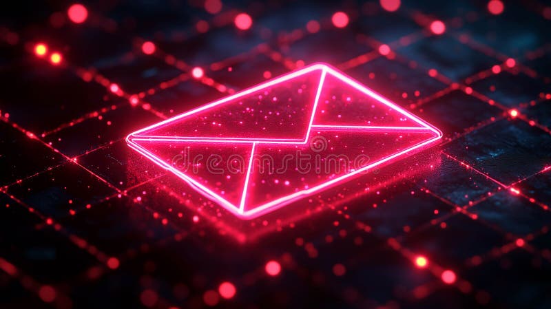 A Neon Sign in the Shape of an Envelope, Glowing Bright Pink. the Sign ...