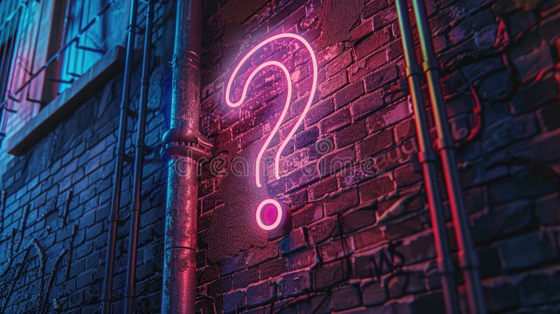 Neon Sign Shaped Like a Question Mark on a Brick Wall, Adding Intrigue ...