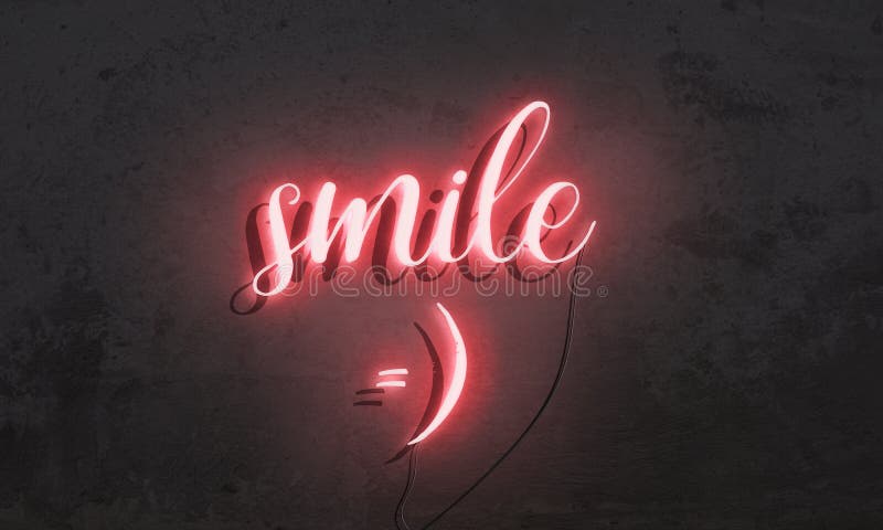 Neon Sign Smile on Grunge Background Stock Photo - Image of glowing ...