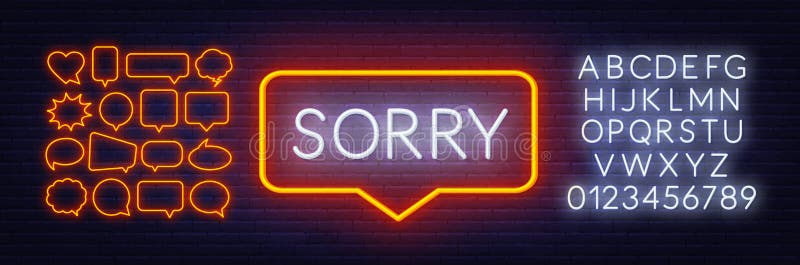 Neon Sign Sorry in Speech Bubble Frame on Dark Background. Stock Vector ...