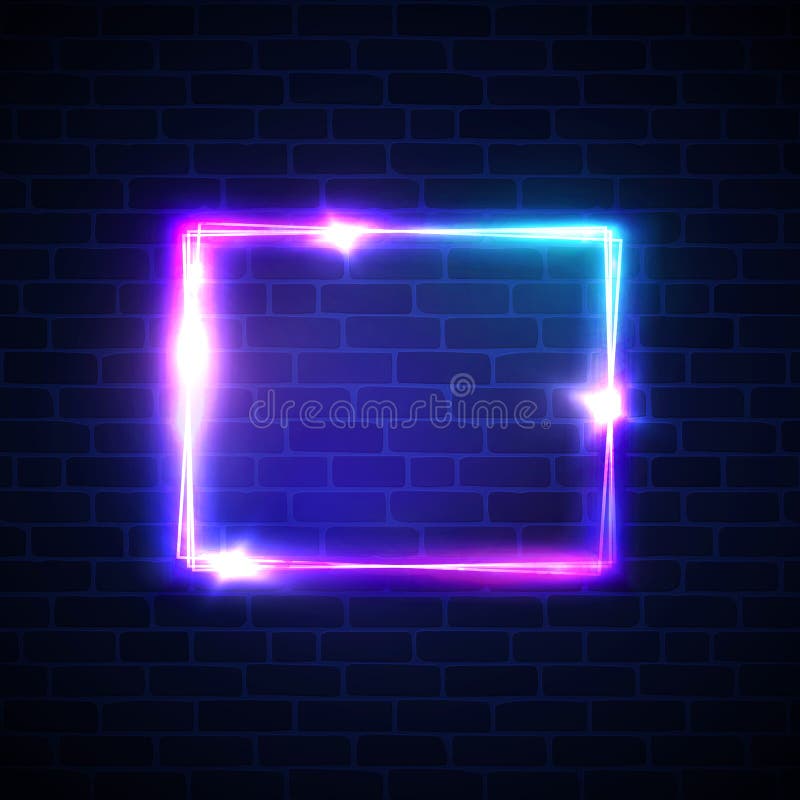 Neon Sign. Square Frame on Dark Brick Texture Wall Stock Vector ...