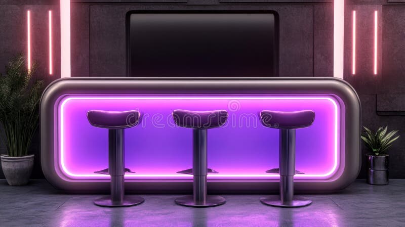 Neon Sign and Stools, a Captivating Blend of Light, Color, Cozy Seating ...