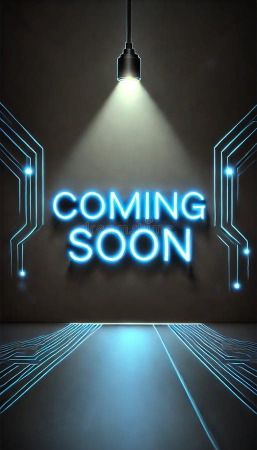 A Neon Sign with the Text "COMING SOON" Glowing in Blue Light on an ...