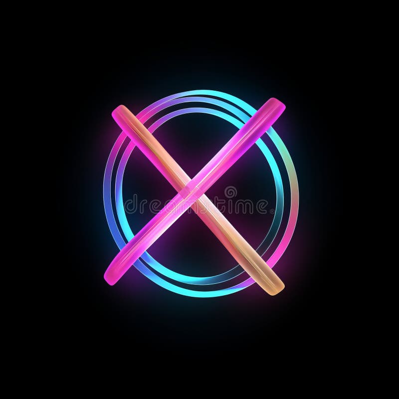 A Neon Sign with Two Crossed Sticks on a Black Background Stock ...