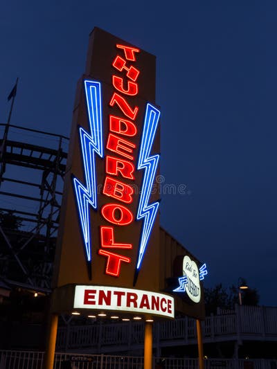Neon Sign for a Vintage Rollercoaster Editorial Image - Image of ...
