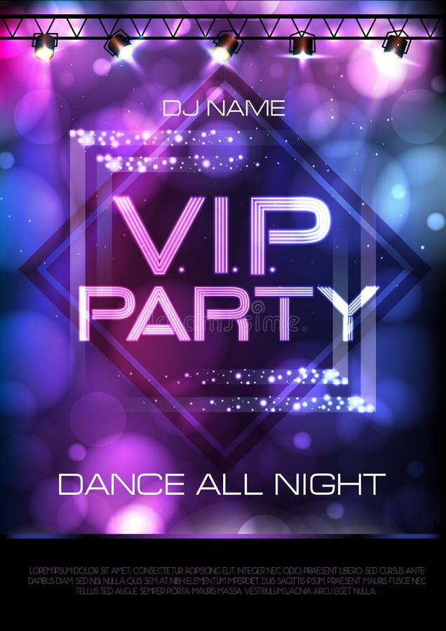 Neon Sign. VIP Party. Disco Poster Stock Vector - Illustration of blur ...