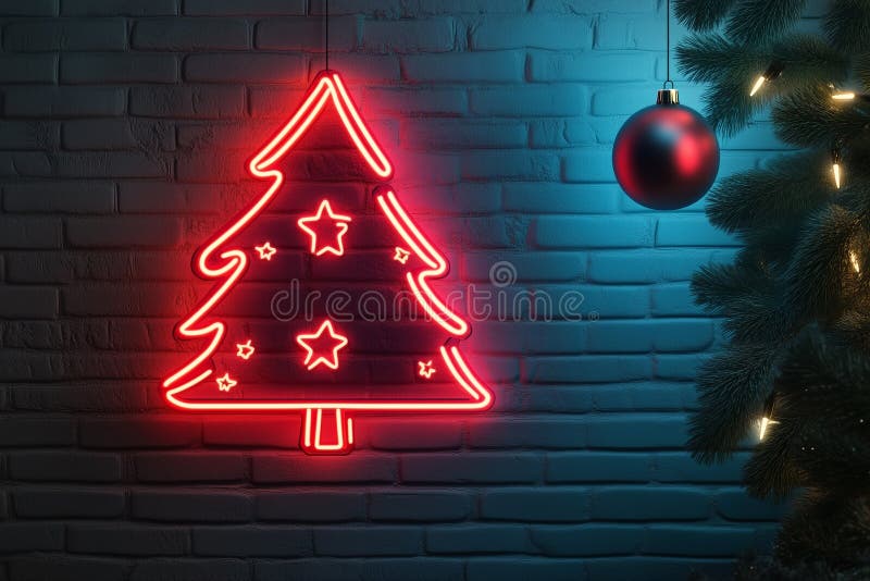 Neon Sign on Wall with Pine Tree. Christmas Tree Neon Lamp. by ...