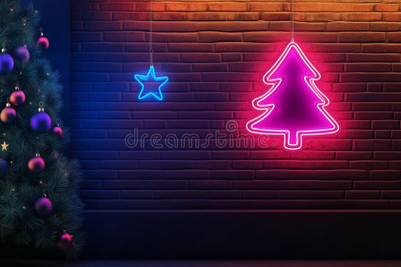 Neon Sign on Wall with Pine Tree. Christmas Tree Neon Lamp. by ...