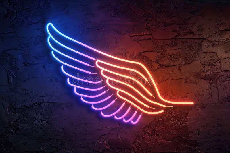 A Neon Sign with a Wing Shape on a Brick Wall, Great for Use in Urban ...